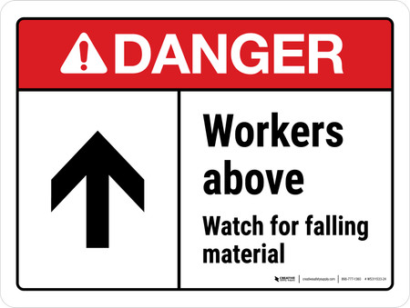 Danger: ANSI Workers Above Watch For Falling Material Arrow Up ...