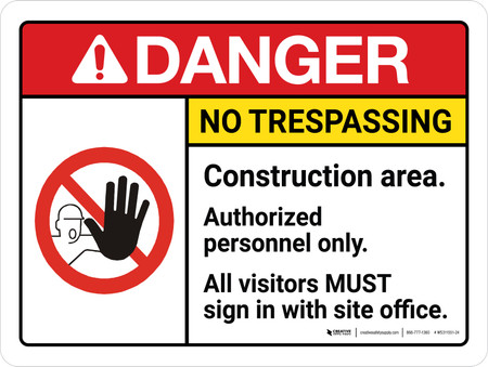 Danger: No Trespassing - Construction Area Landscape - Wall Sign ...