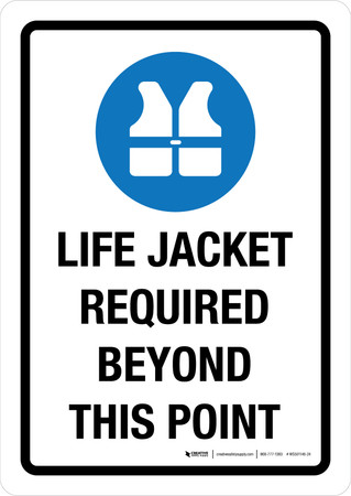 Life Jacket Required Beyond This Point Portrait - Wall Sign
