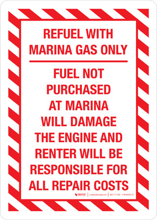Refuel With Marina Gas Only with Hazard Lines Portrait - Wall Sign ...