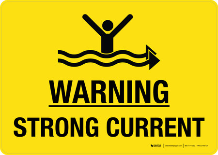Warning: Strong Current Landscape - Wall Sign