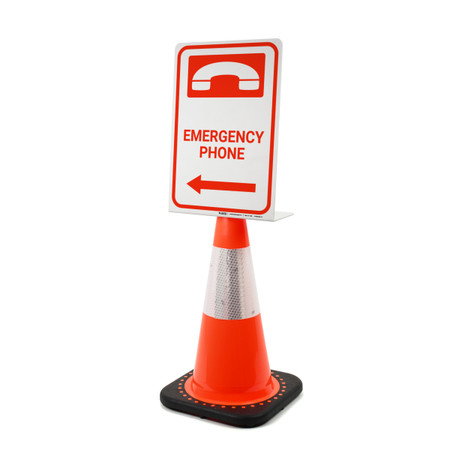 Emergency Phone Arrow Left with Icon Portrait - Single-Sided Cone Signs