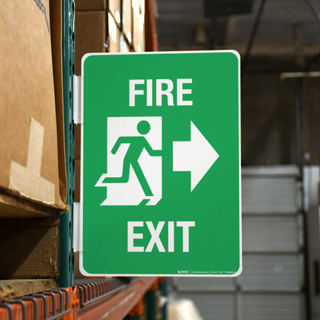 Fire Exit with Icon Arrow Right Portrait - Double-Sided Cone Signs
