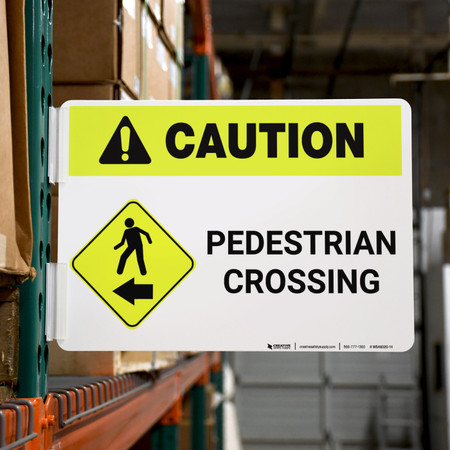 Caution: Pedestrian Crossing with Icon Arrow Left Landscape - Double ...