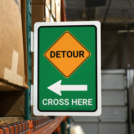 Detour with Arrow Left - Cross Here Portrait - Double-Sided Cone Signs