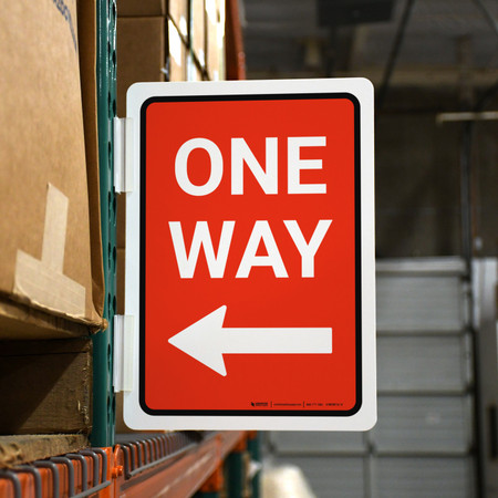 One Way Red with Left Arrow Portrait - Double-Sided Cone Signs