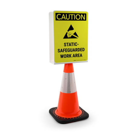 Caution: Static-Safeguarded Work Area with Icon Portrait - Double-Sided ...