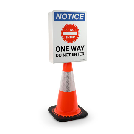Notice: One way - Do Not Enter Portrait - Double-Sided Cone Sign