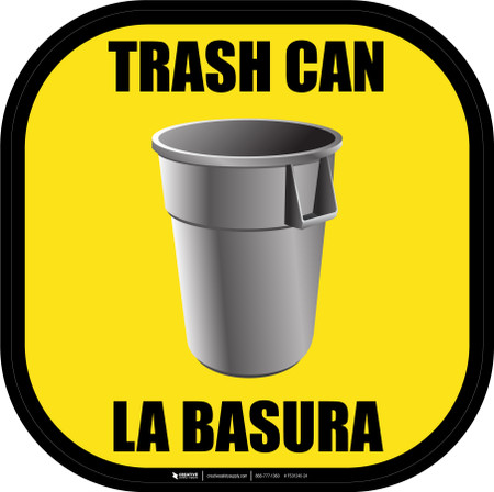 Trash Can/La Basura - Bilingual Spanish - Rounded Square Floor Sign