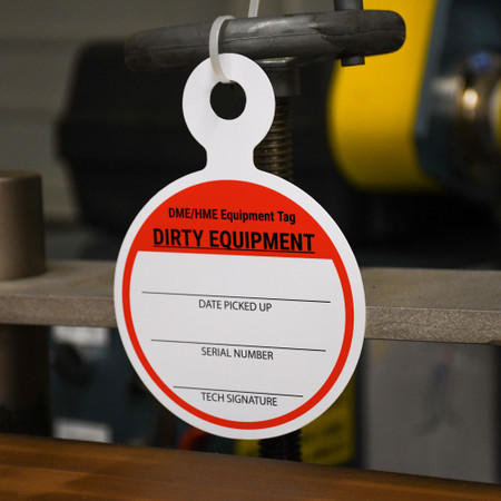 Dirty DME/HME Equipment Tag - Round Hang Tag | Creative Safety Supply