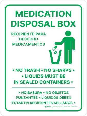 Medication Disposal Box - Bilingual Spanish Portrait - Wall Sign