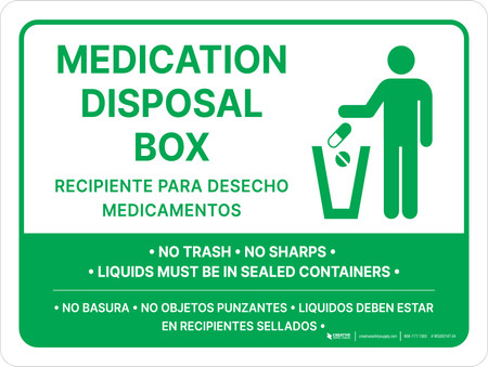 Medication Disposal Box - Bilingual Spanish Landscape - Wall Sign