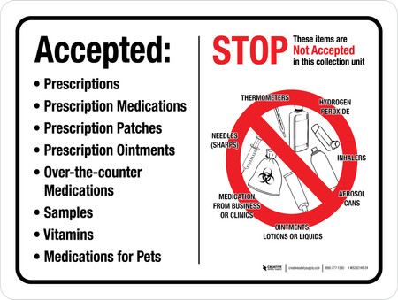 Medication Drop Box Accepted Not-Accepted Landscape - Wall Sign