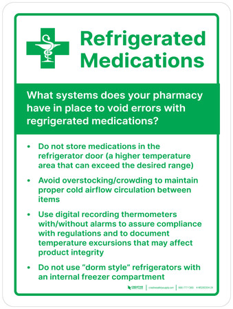 Pharmacy Tips on Refrigerated Medications Portrait - Wall Sign