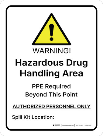 Warning - Hazardous Drug Handling Area Portrait - Wall Sign