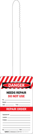 Danger: Needs Repair Do Not Use Hazard Stripes - Self-Locking Tear-Off Tag