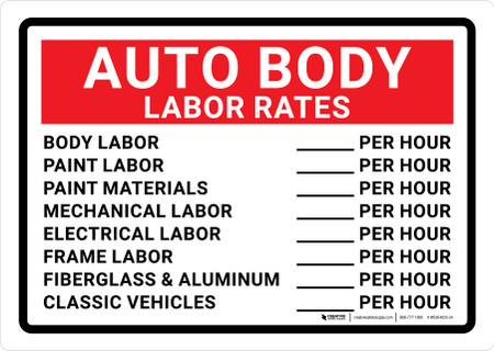 Auto Body Labor Rates Landscape - Wall Sign