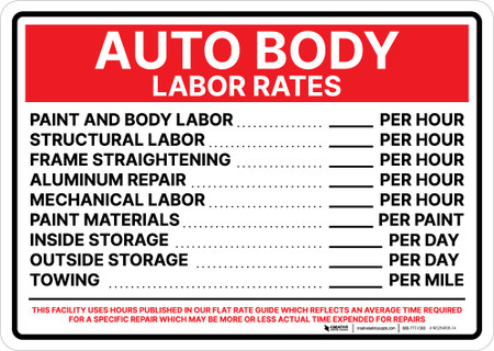 Auto Body Labor Rates - Hours Published in Flat Rate Guide Landscape ...