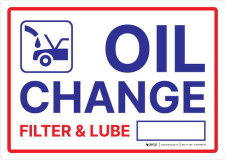 Oil Change Filter And Lube Price Landscape - Wall Sign