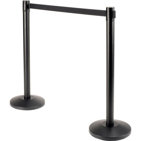 Retractable Belt Barrier, 40" Black Post, 11' Black Belt - Pkg Qty 2 ...