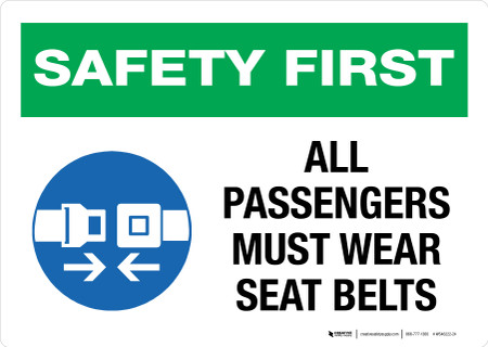 Safety First: All Passengers Must Wear Seat Belts Landscape - Wall Sign