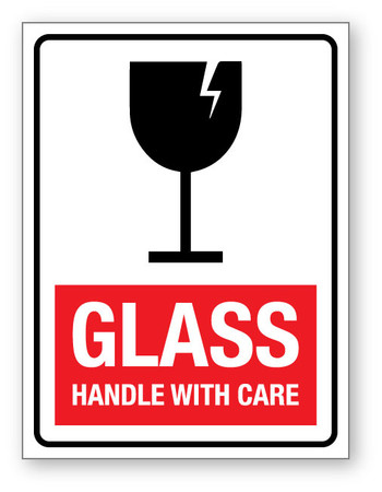 Glass Handle With Care White with Icon - Shipping Label