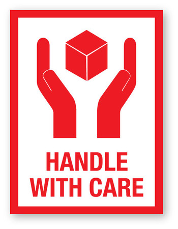 Handle With Care White and Red Icon - Shipping Label | Creative Safety ...