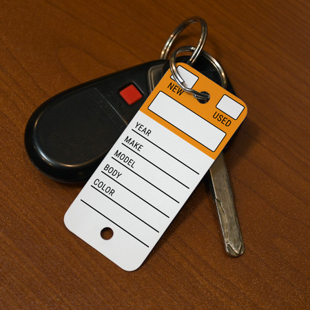 New-Used Orange/White - Auto Dealership Key Tags
