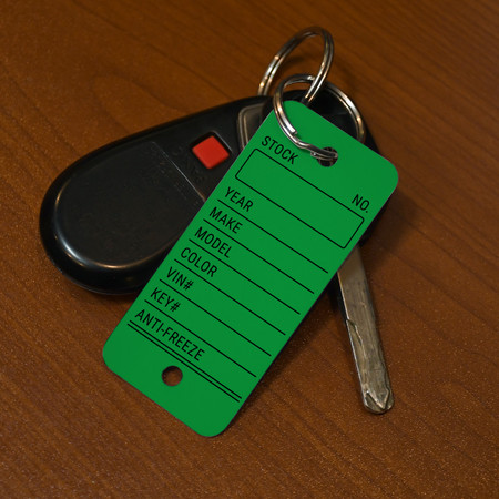 Stock No.-Anti Freeze Green - Auto Dealership Key Tags | Creative ...