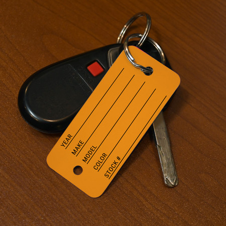 Year-Make-Model Landscape Orange - Auto Dealership Key Tags