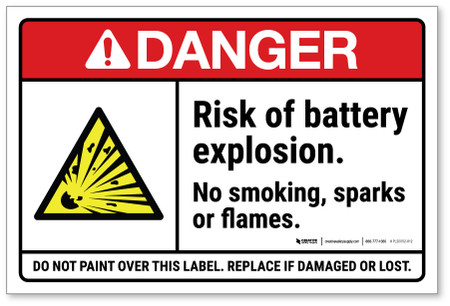 Danger: ANSI Risk of Battery Explosion with Hazard Icon - Label