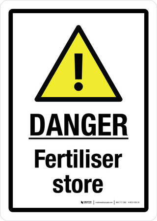 Danger: Fertiliser Store with Hazard Icon Portrait - Wall Sign
