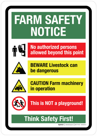 Farm Safety Notice Think Safety First Portrait - Wall Sign