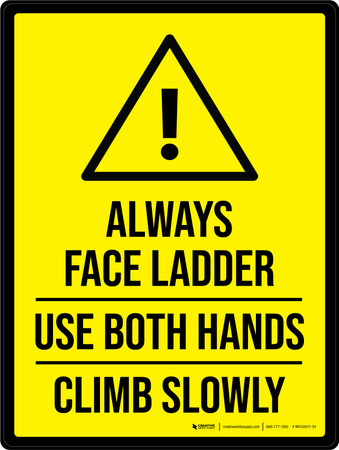 Always Face Ladder, Use Both Hands, Climb Slowly with Hazard Triangle ...
