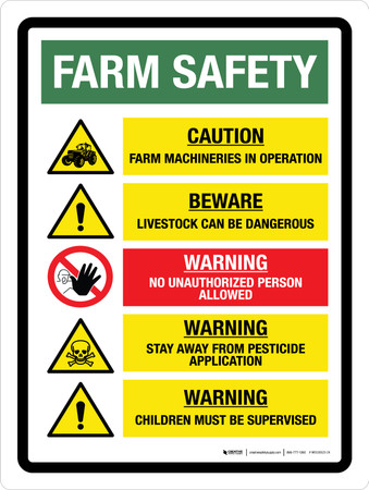 Farm Safety Warnings (Caution Farm Machineries) Portrait - Wall Sign