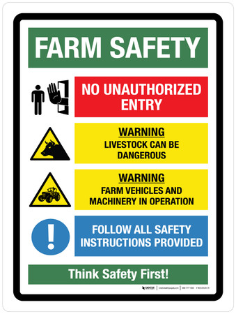 Farm Safety Warnings (No Unauthorized Entry) Portrait - Wall Sign