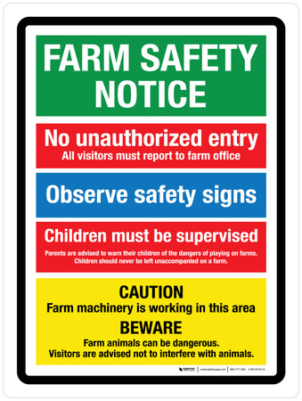 Farm Safety Notice Warnings - Observe Safety Signs Portrait - Wall Sign
