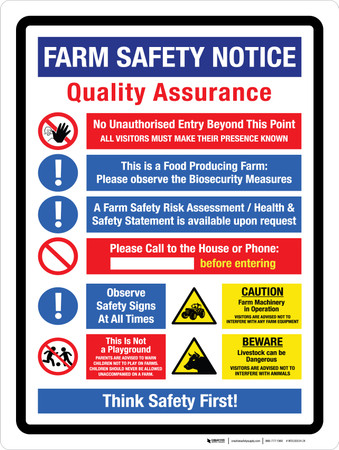 Farm Safety Notice Quality Assurance Portrait - Wall Sign