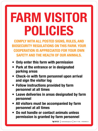 Farm Visitor Policies Portrait - Wall Sign