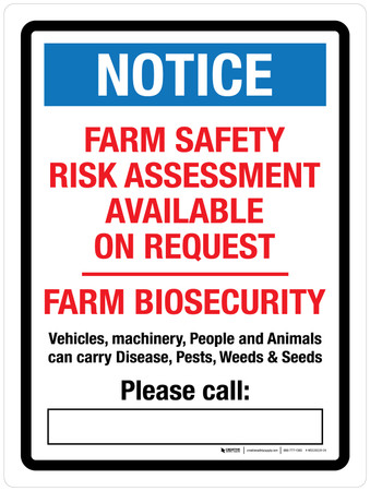 Notice: Farm Safety Risk Assessment Available On Request - Wall Sign ...