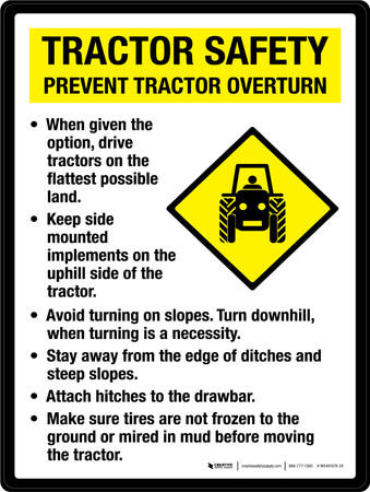 Tractor Safety: Prevent Tractor Overturn Portrait - Wall Sign