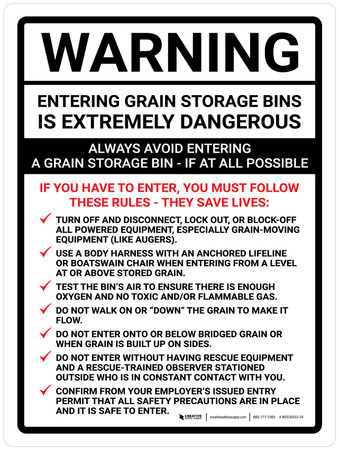 Warning: Entering Grain Storage Bins Is Extremely Dangerous Portrait ...