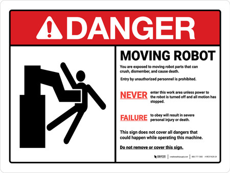 Danger: Moving Robot ANSI with Icon Landscape - Wall Sign