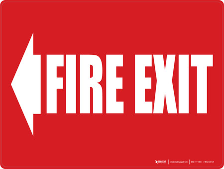 Fire Exit Text Red Arrow Left Landscape - Wall Sign | Creative Safety ...