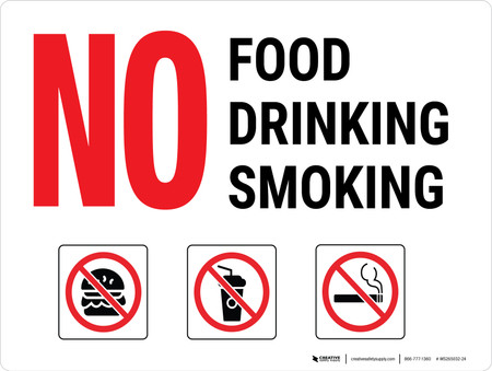 NO Food/Drinking/Smoking with Icons Landscape - Wall Sign | Creative ...