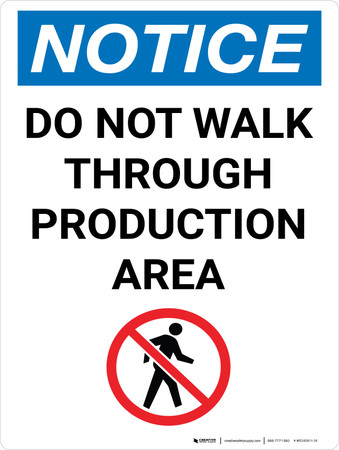 Notice: Do Not Walk Through Production Area with Icon Portrait - Wall Sign