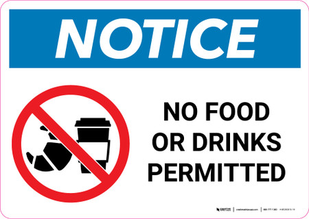 Notice: No Food or Drinks Permitted with Icon Landscape - Wall Sign ...