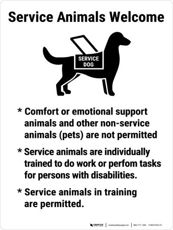 Service Animals Welcome Portrait - Wall Sign