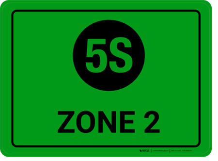 5S Zone 2 Green Rectangular - Floor Sign