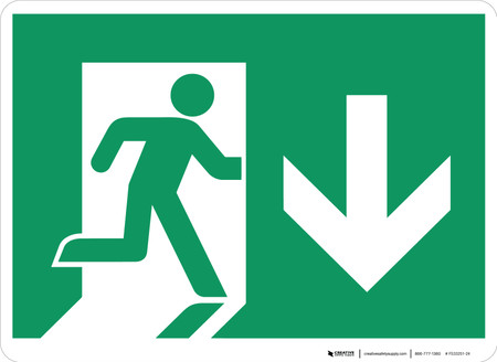Green Emergency Exit Arrow Down Icon Rectangular - Floor Sign